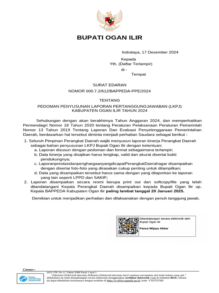 Surat Pedoman Penyusunan LKPJ Tahun 2024 | PDF