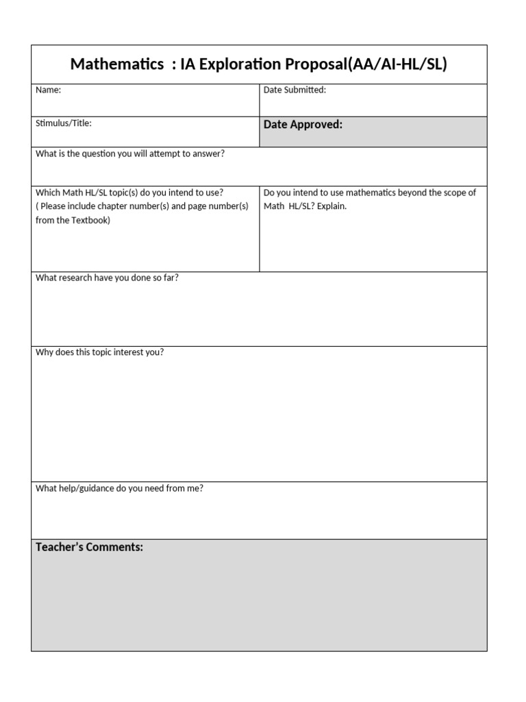 Math IA Exploration Proposal Template | PDF