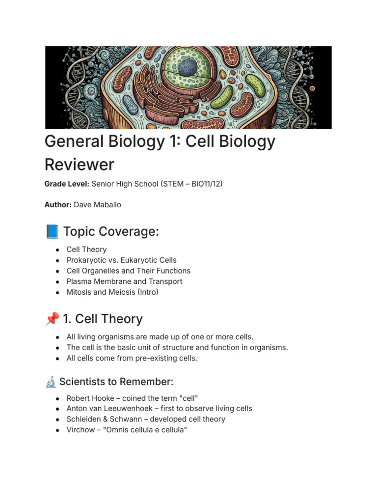 General Biology 1 - Cell Biology Reviewer | PDF | Cell (Biology ...