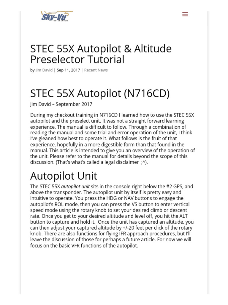STEC 55X Autopilot Operation Guide | PDF | Aviation | Aircraft
