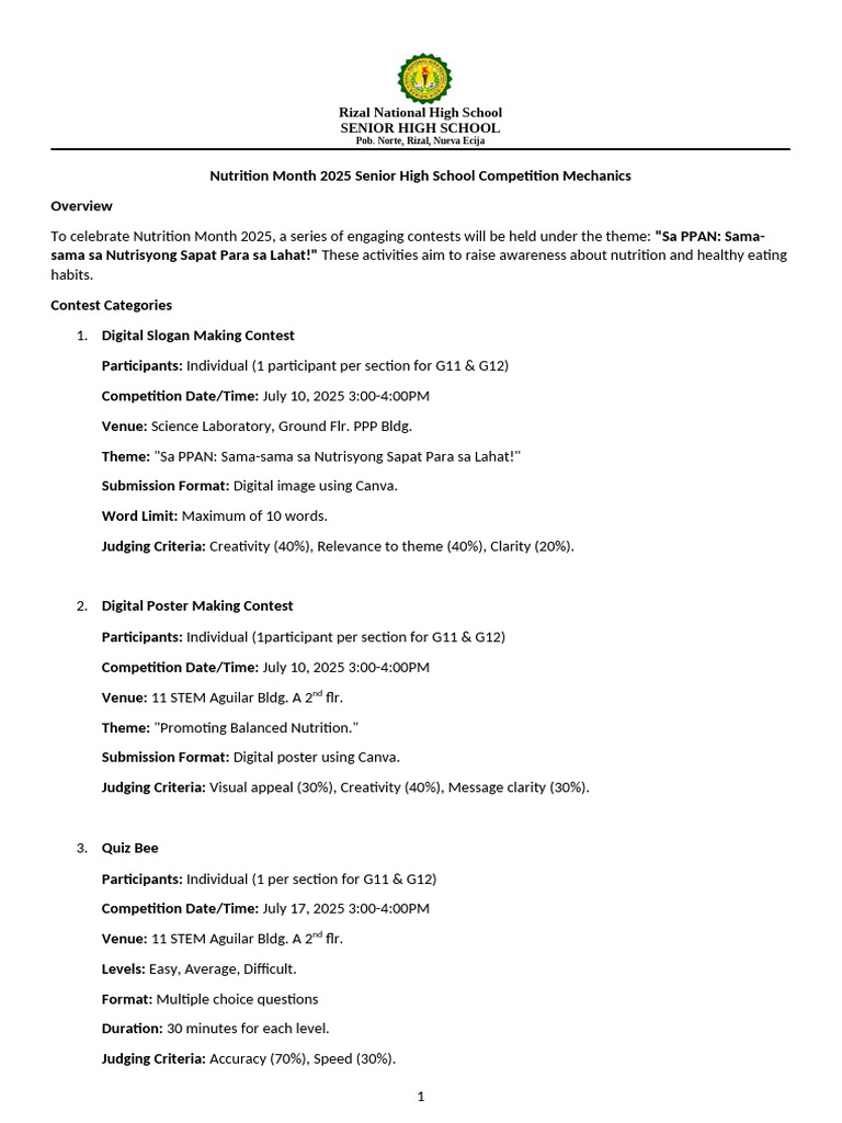 Nutrition Month 2025 Contest Details | PDF