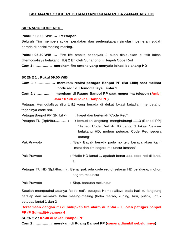 Skenario Code Code Red & Gangguan Air Pelayanan HD | PDF