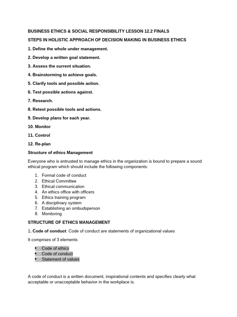 Business Ethics Decision-Making Guide | PDF | Business Ethics ...
