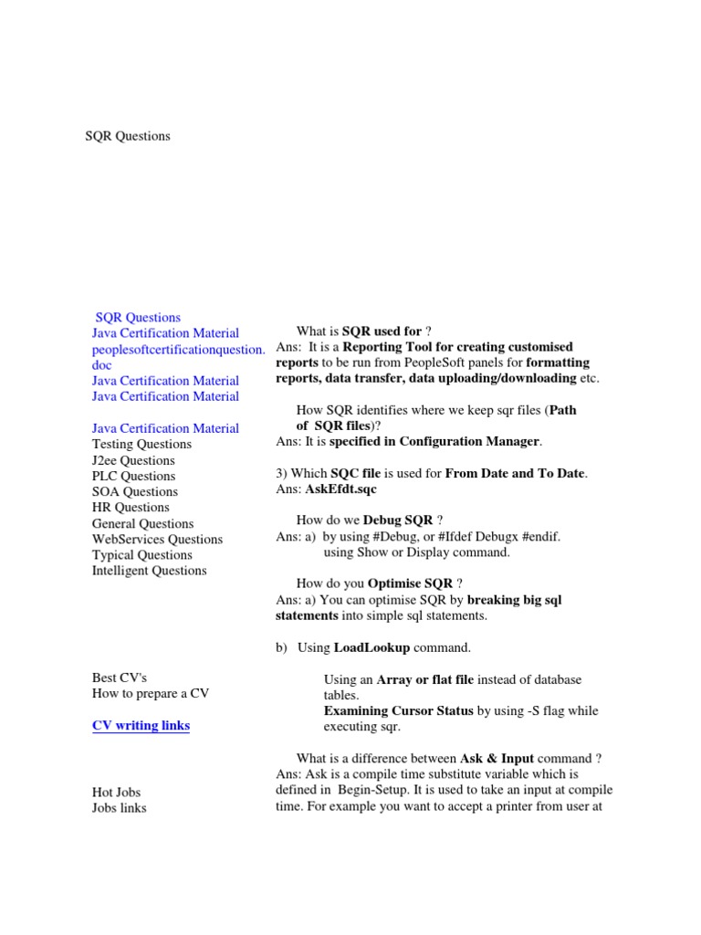SQR Questions | PDF | Sql | Command Line Interface