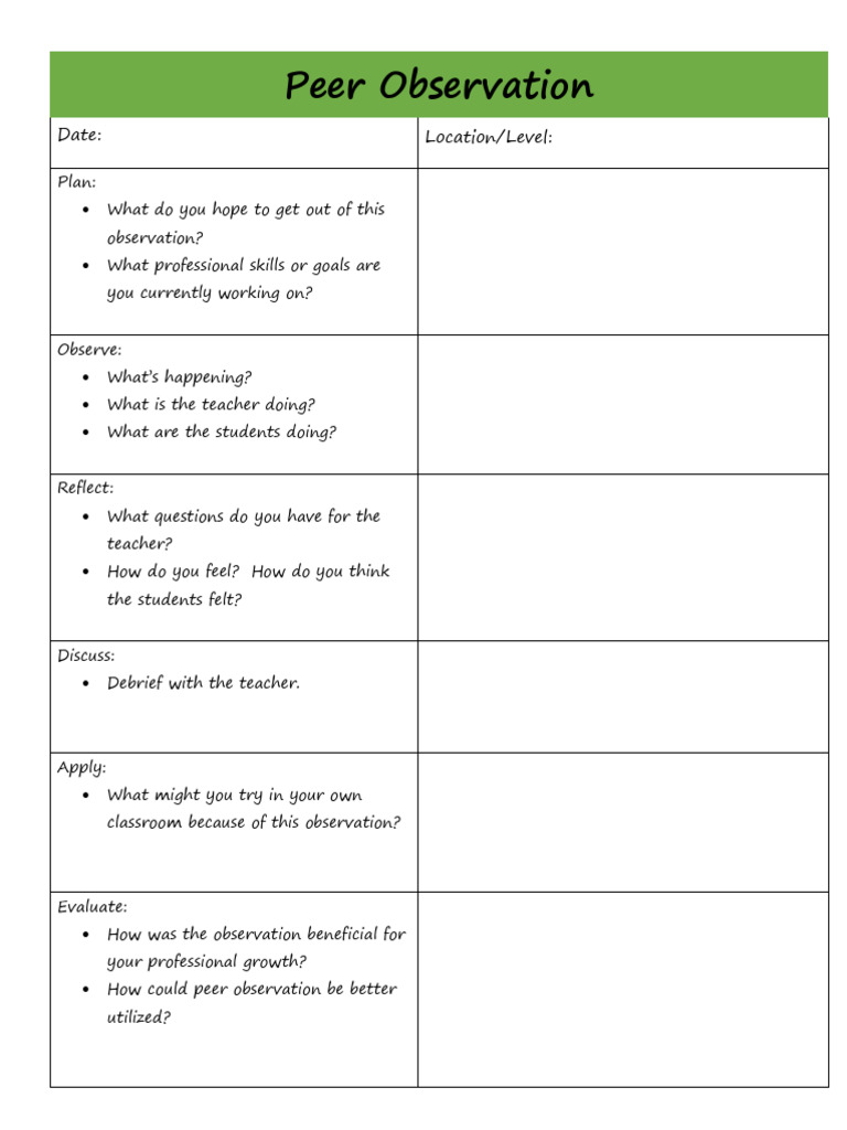 Peer Observation Tool | PDF