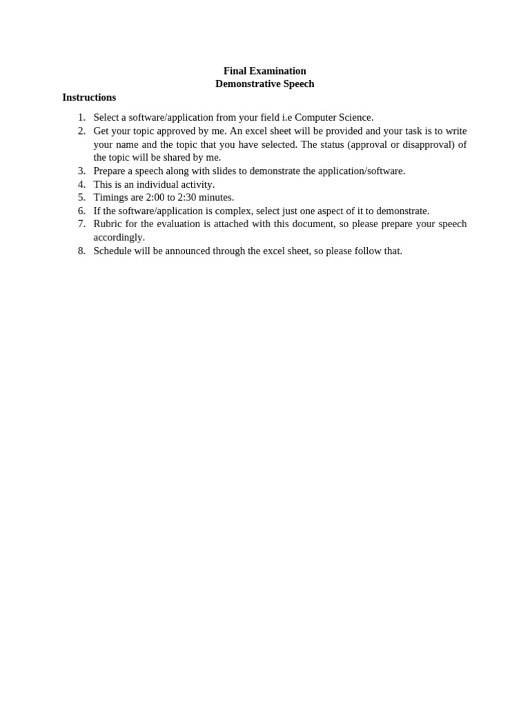 Final ExaminationInstructions Demonstrative Speech | PDF