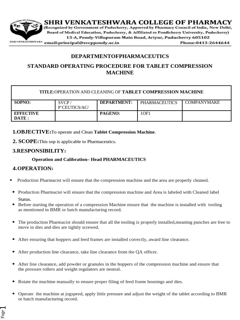 Tablet Compression Machine Savitha | PDF