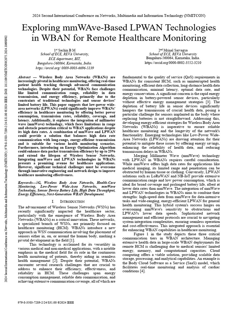 Exploring MmWAve-Based LPWAN Technologies in WBAN For Remote Healthcare Monitoring | PDF ...
