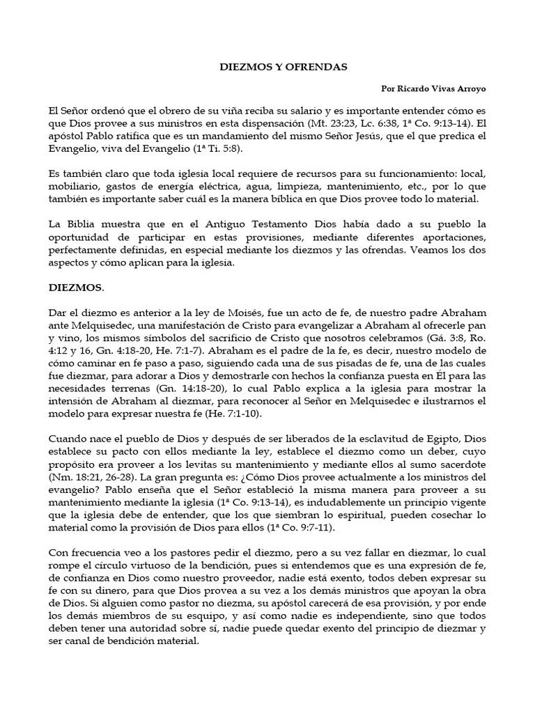 Diezmos y Ofrendas: Principios Bíblicos | PDF | Diezmo | Jesús