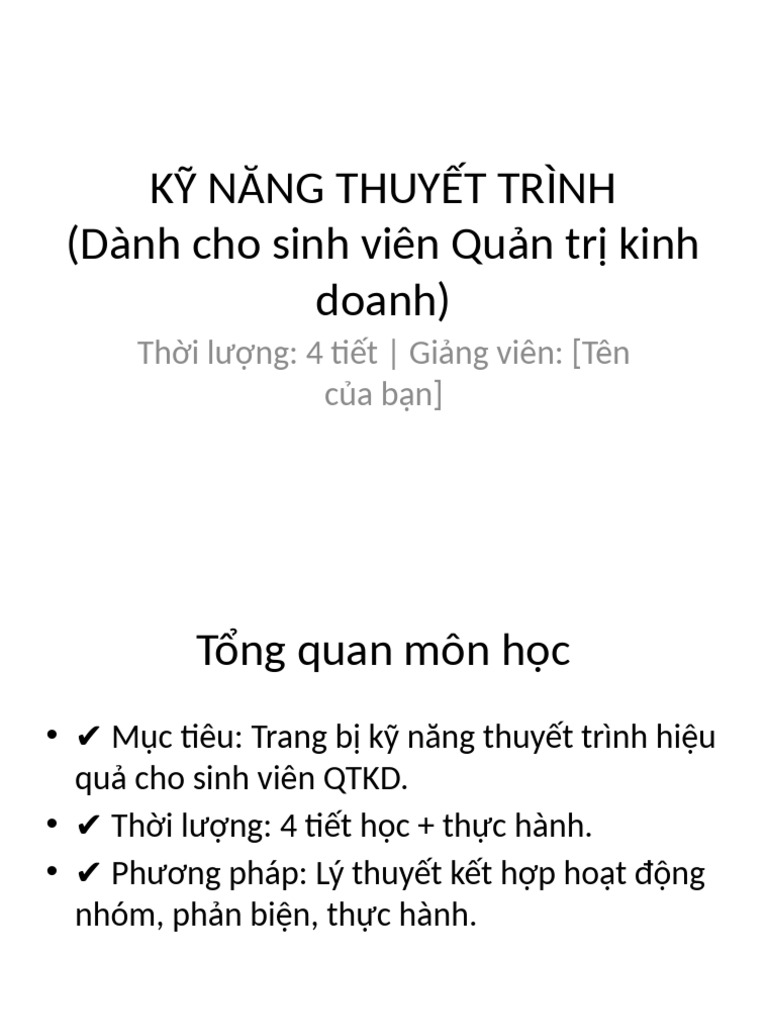 Ky Nang Thuyet Trinh QTKD 4 Tiet | PDF