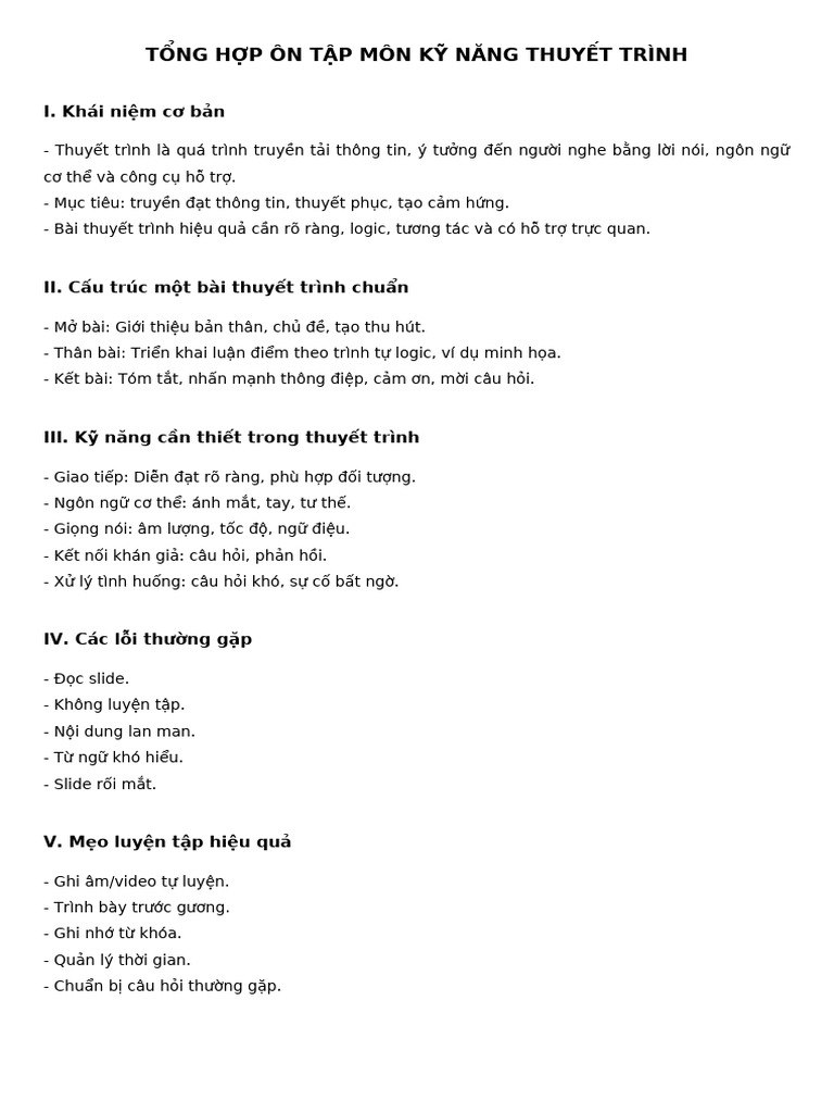 On Tap Ky Nang Thuyet Trinh 2025 | PDF