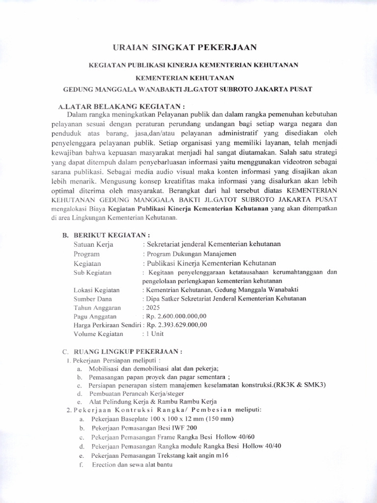 Uraian Singkat Pekerjaan | PDF