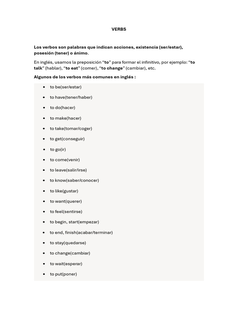 Verbos en inglés: uso y ejemplos | PDF | Verbo | Tipología Lingüística