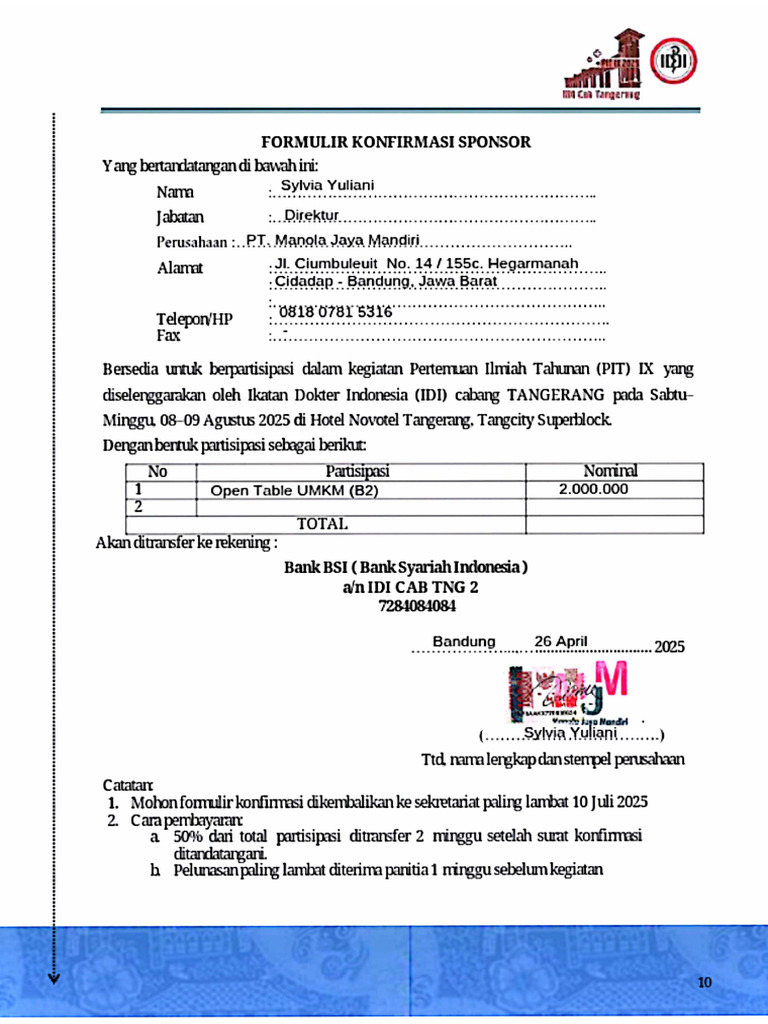 Formulir Pit IDI | PDF