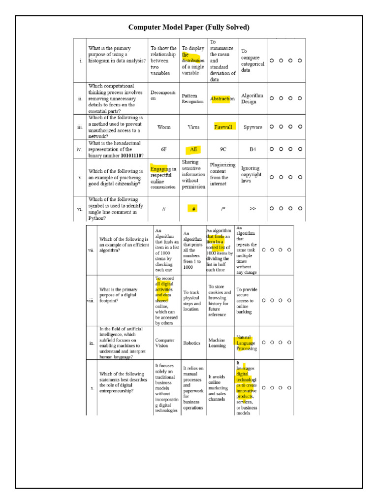 Computer Model Paper (Solved) | PDF