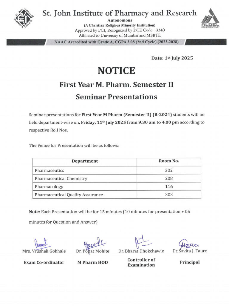 Seminar Notice M.pharm Sem II | PDF