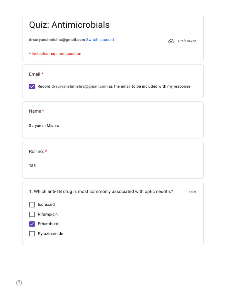 Antimicrobial Quiz Questions and Answers | PDF | Medicine | Diseases ...