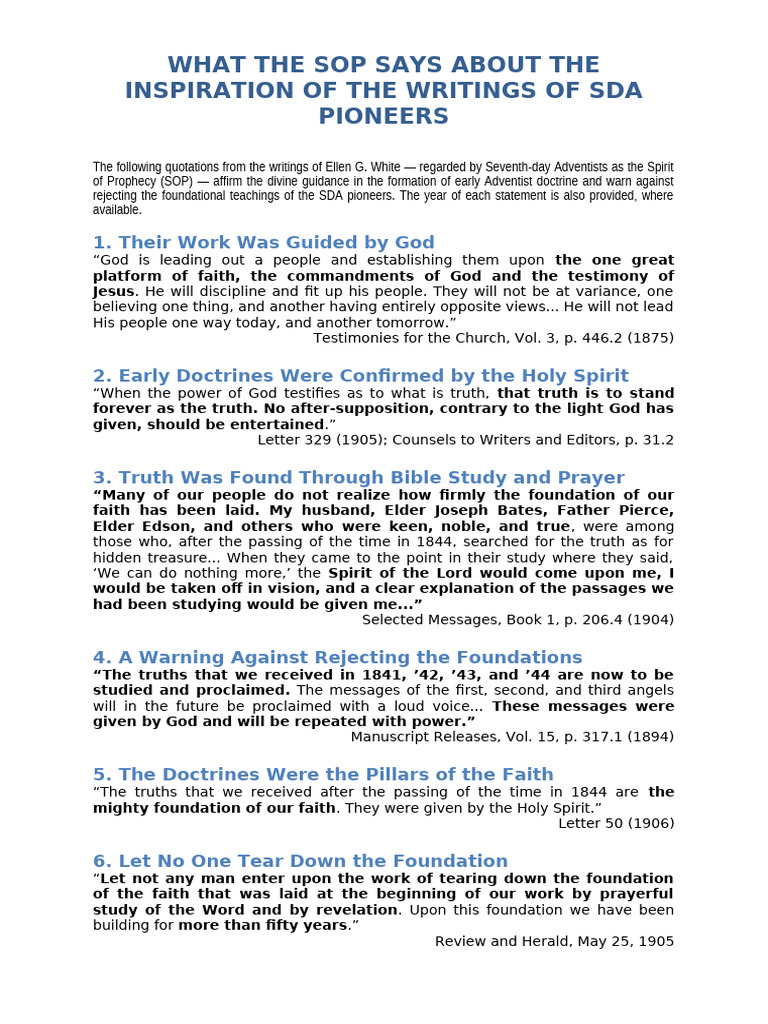 What The SOP Says About The Inspiration of The Writings of SDA Pioneers ...