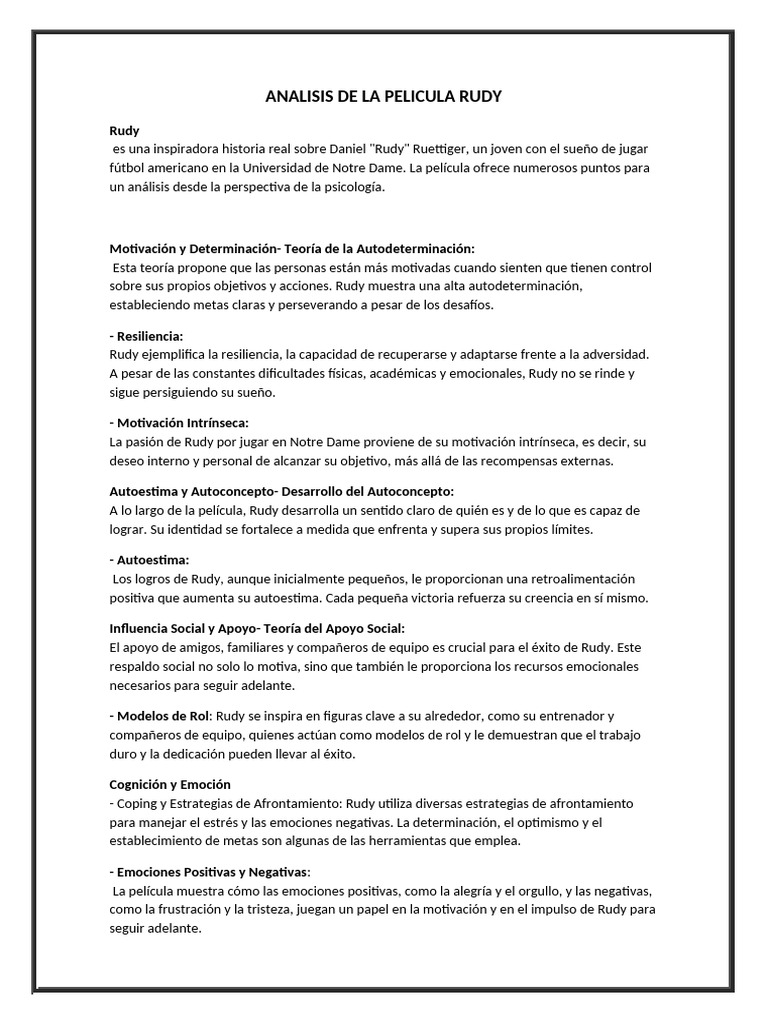 Analisis de La Pelicula Rudy | PDF | Motivación | Motivacional
