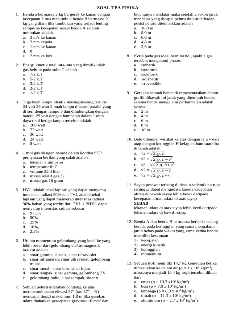 Soal Tpa Fisika 2025 Bimbel | PDF