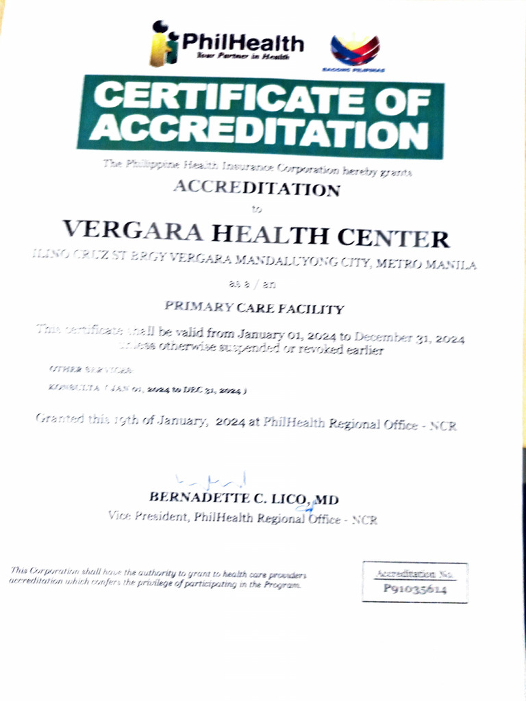 PhilHealth Accreditation Certificate 2024 | PDF