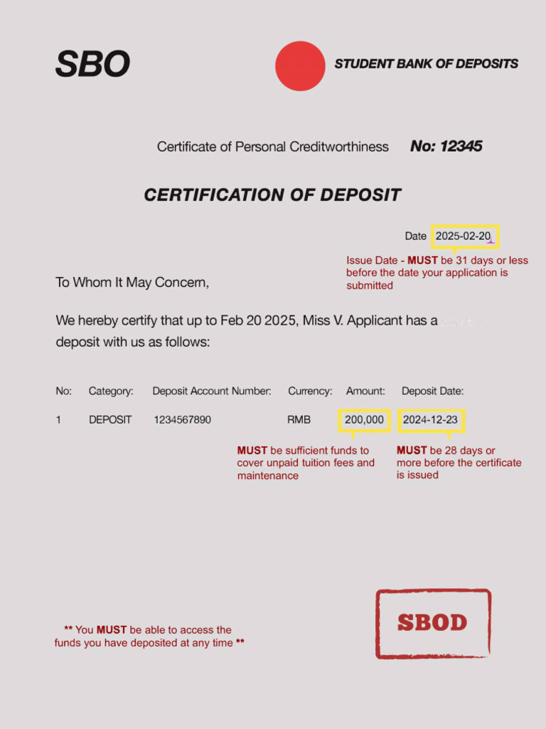 Certification of Deposit: Certificate of Personal Creditworthiness | PDF