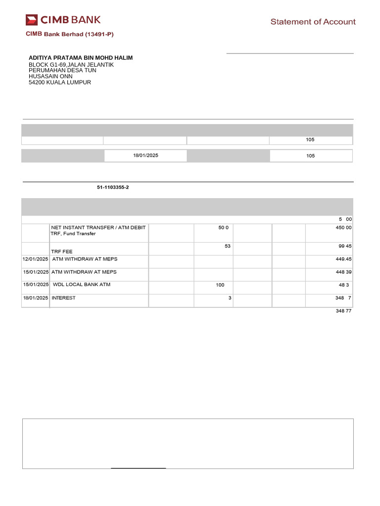 CIMB Bank Online Statement Summary | PDF | Debit Card | Banks