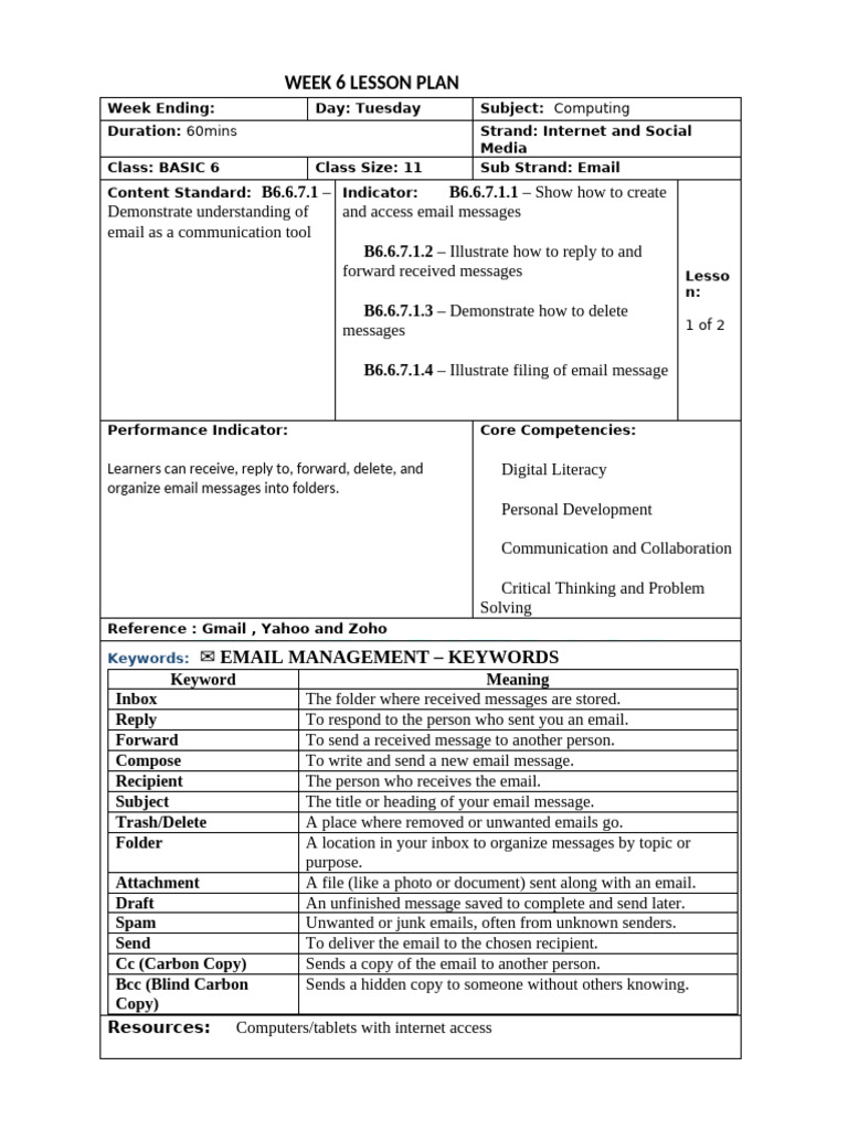 Email Management Lesson Plan for Kids | PDF | Gmail | Cyberspace