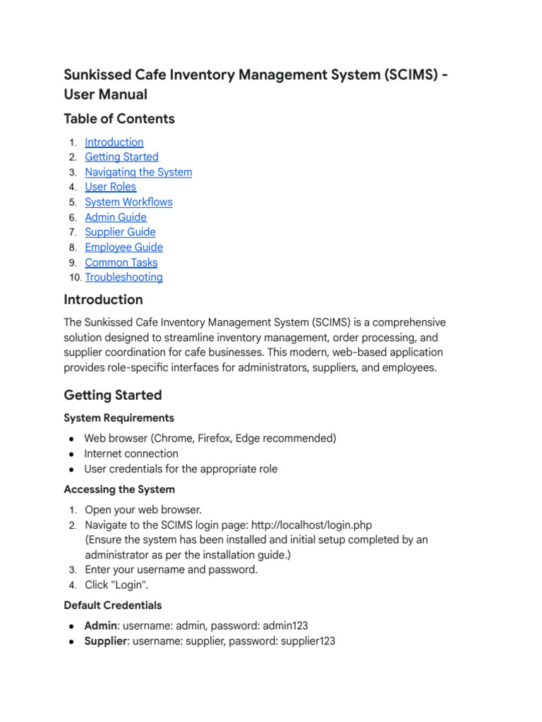 Sunkissed Cafe Inventory Management System SCIMS User Manual | PDF ...