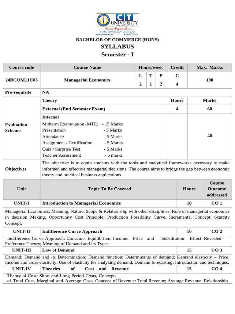 Managerial Economics Course Syllabus | PDF | Demand | Economics