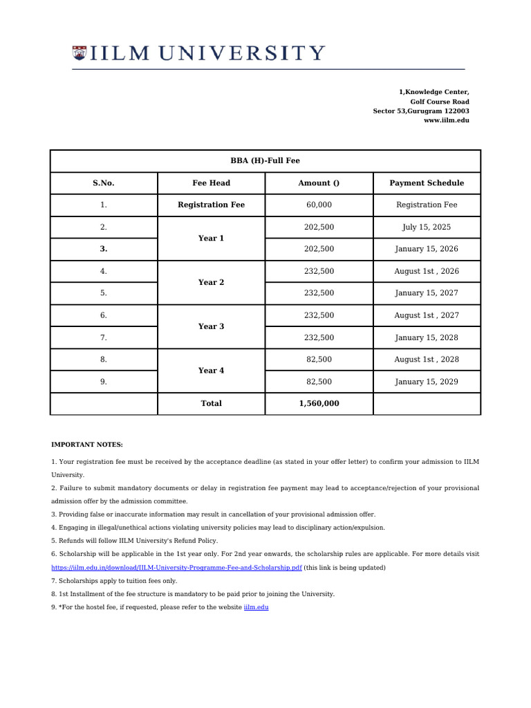IILM BBA Fee Structure Overview | PDF | Fee | Chess Theory
