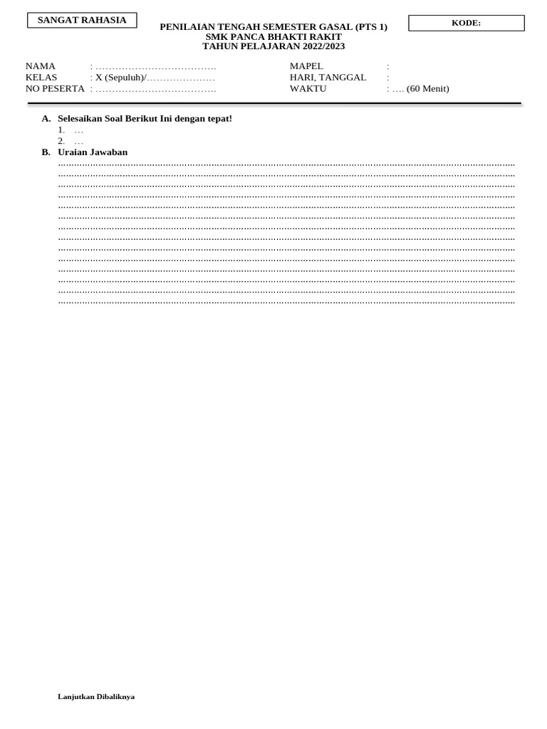 Form Soal Pts Gasal | PDF
