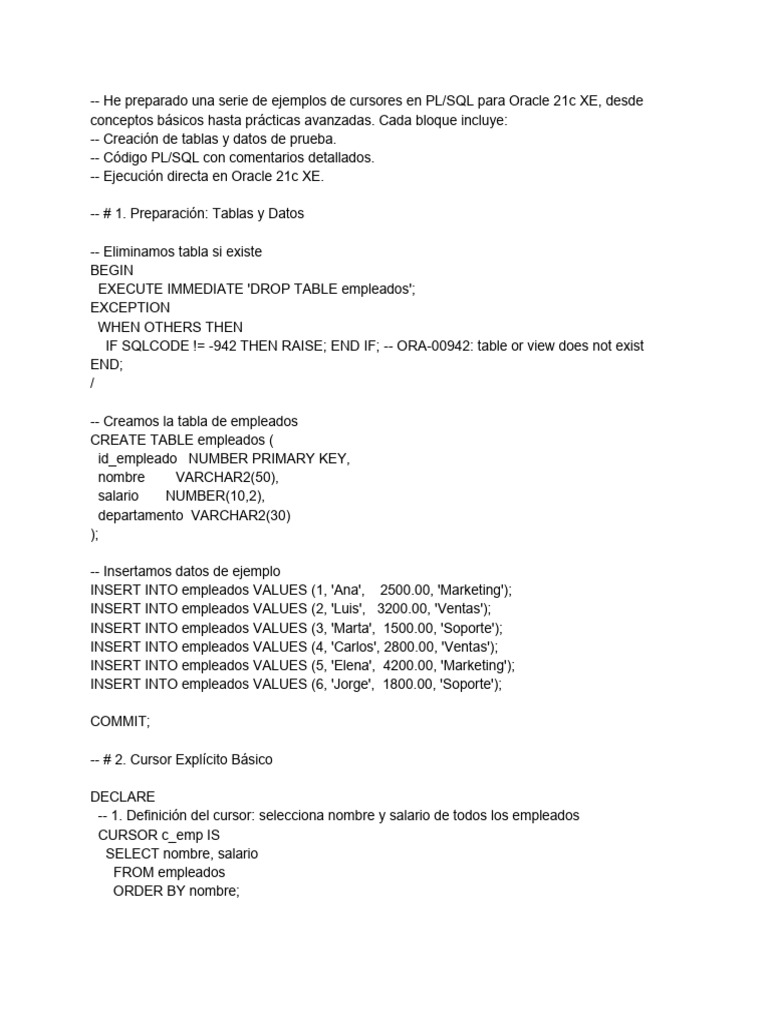 6 Ejemplo de Cursores | PDF | Pl / Sql | SQL