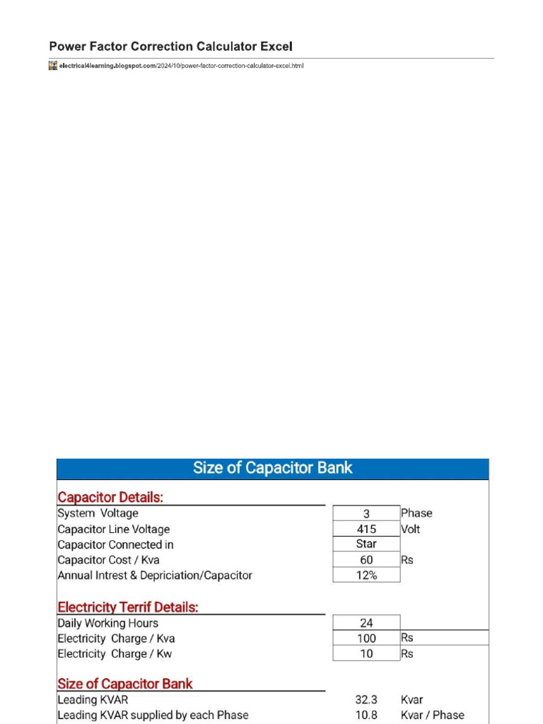 Power Factor Correction Calculation | PDF