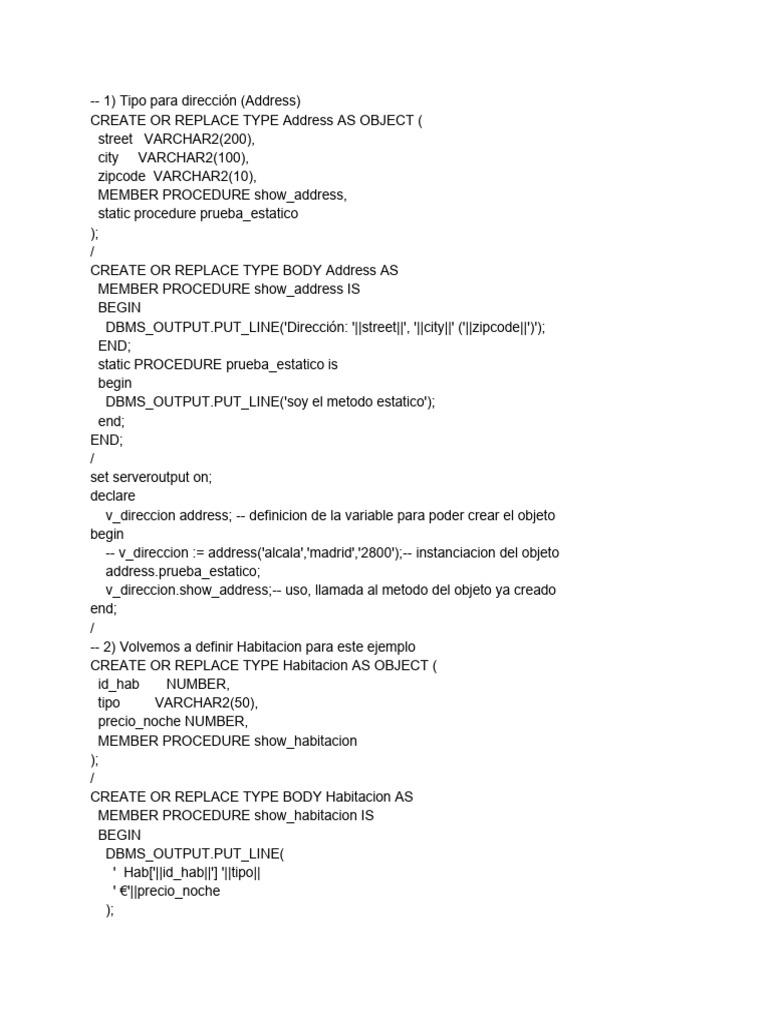 4 Ejemplo de Composicion de Objetos | PDF | SQL | Pl / Sql