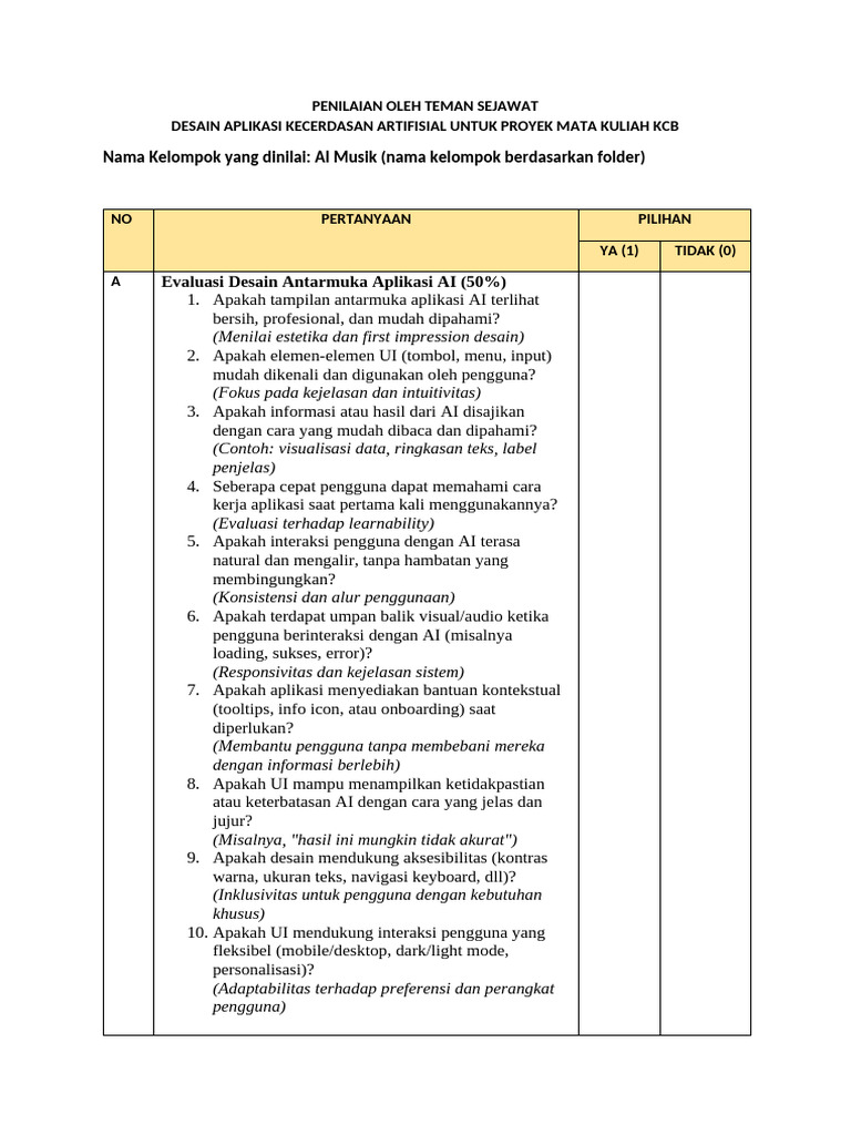 Penilaian Desain Aplikasi AI KCB | PDF