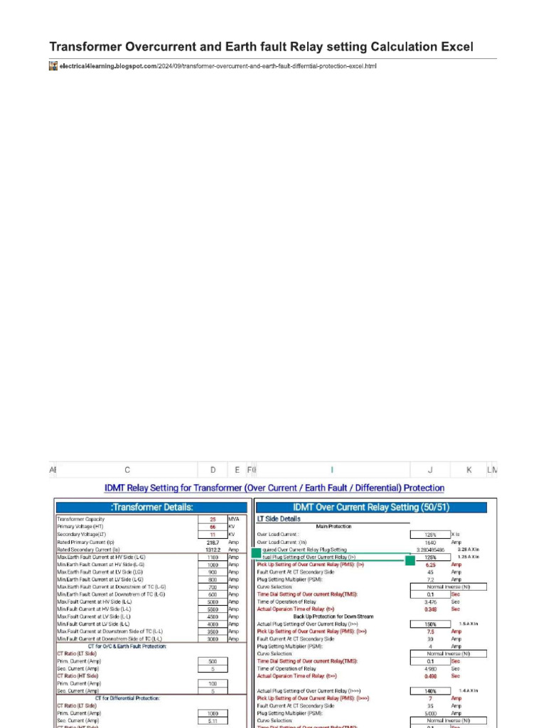 Transformer Overcurrent and Earth Leak Calculation | PDF
