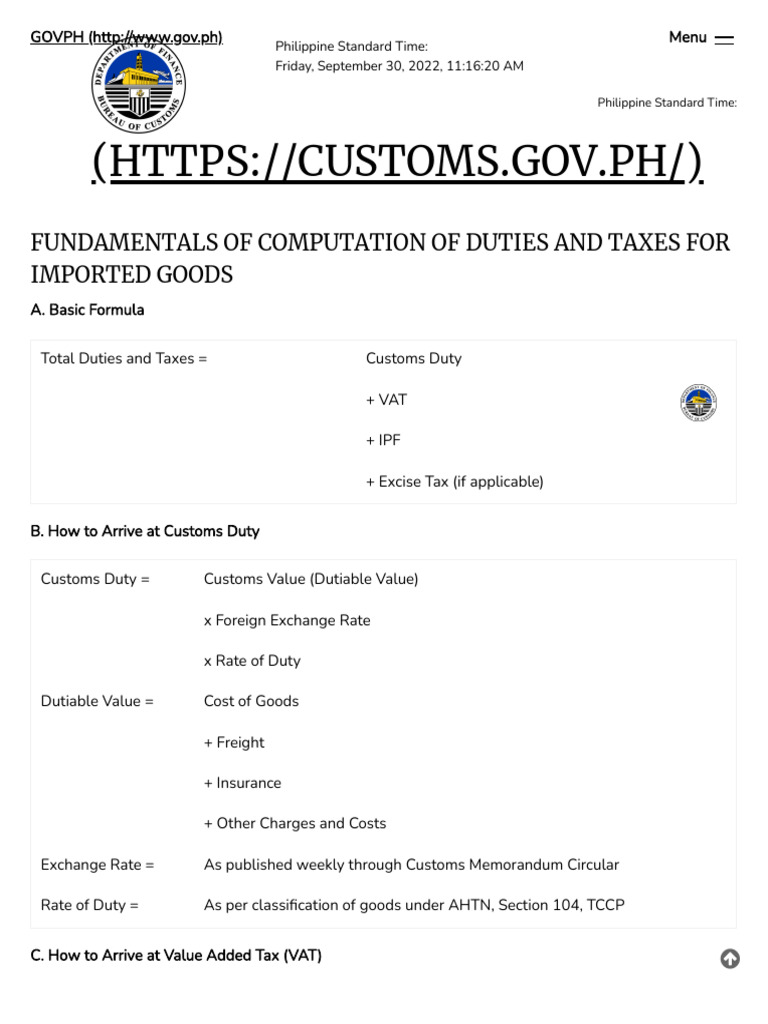 Tax Computation - Bureau of Customs | PDF | Taxes | Customs