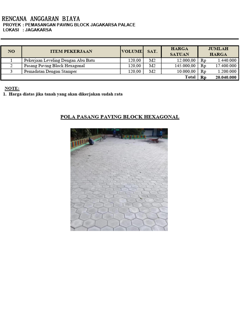 Rab Paving Block Jagakarsa Palace | PDF