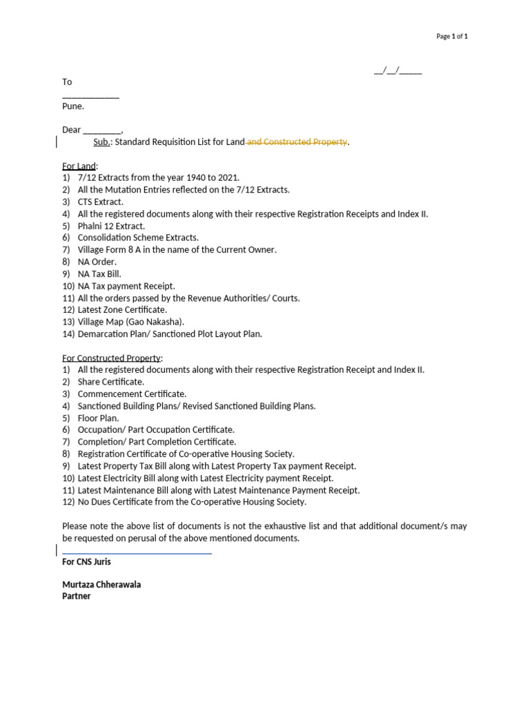 Standard Requisition List Land and Construction | PDF