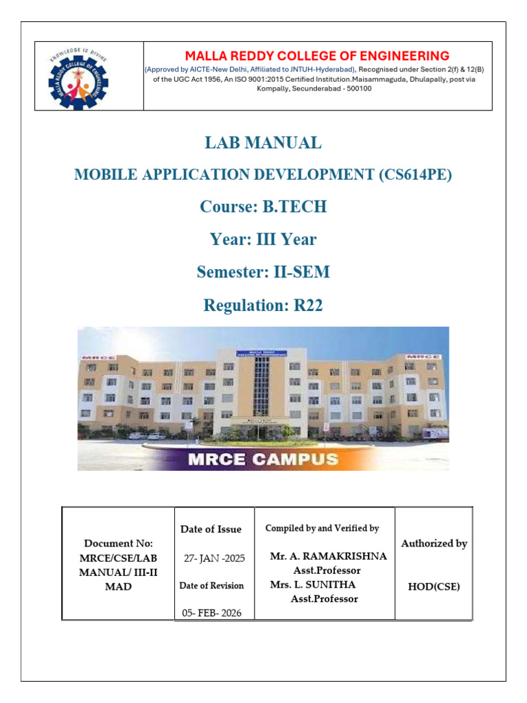 Mobile App Development Lab Manual | PDF | Engineering | Knowledge