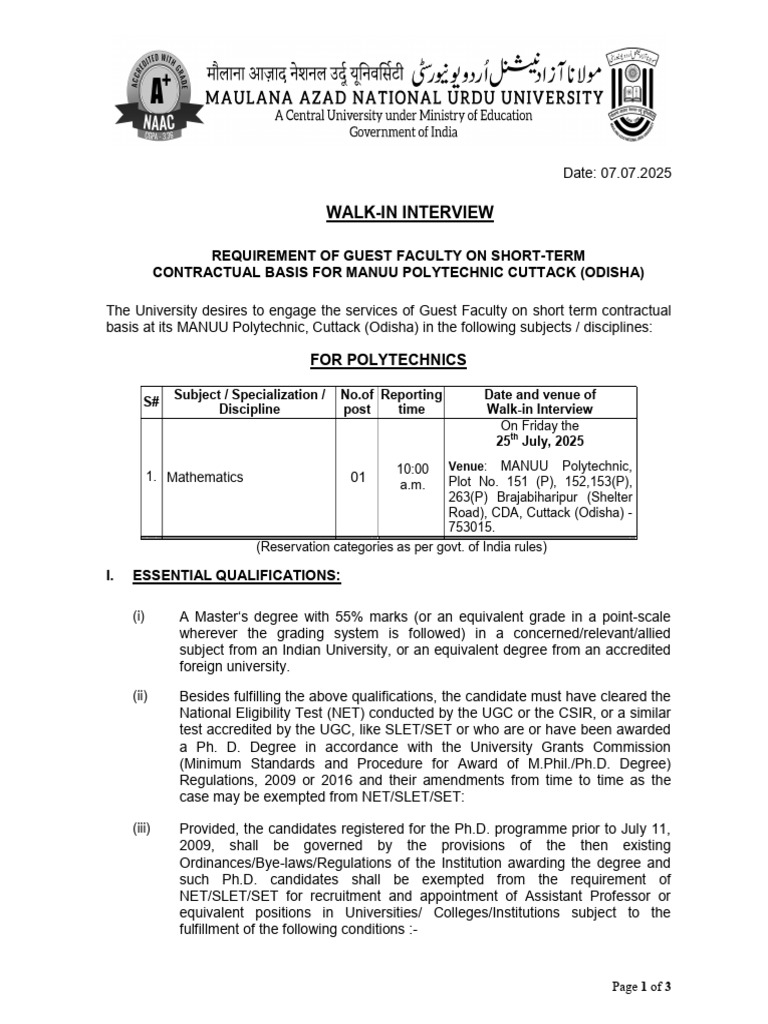 Walk in Notification PolyCuttack7725 | PDF | Doctor Of Philosophy | Thesis