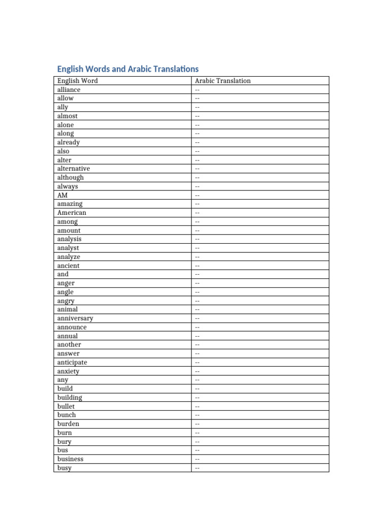 Arabic Translations for "Table" | PDF
