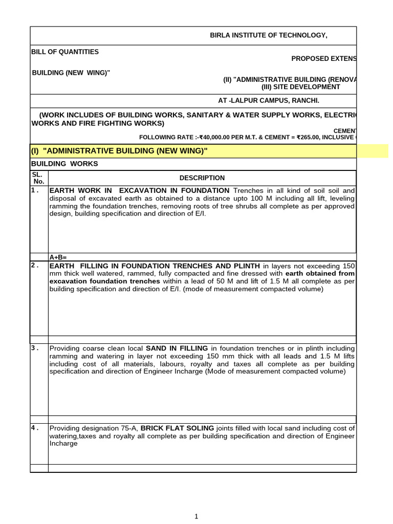 Annexure A - 1 - BOQ, ADMIN (Editable Excel File) | PDF | Concrete ...