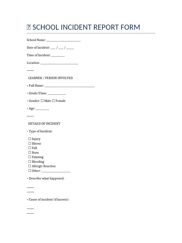 School Incident Report Template | PDF