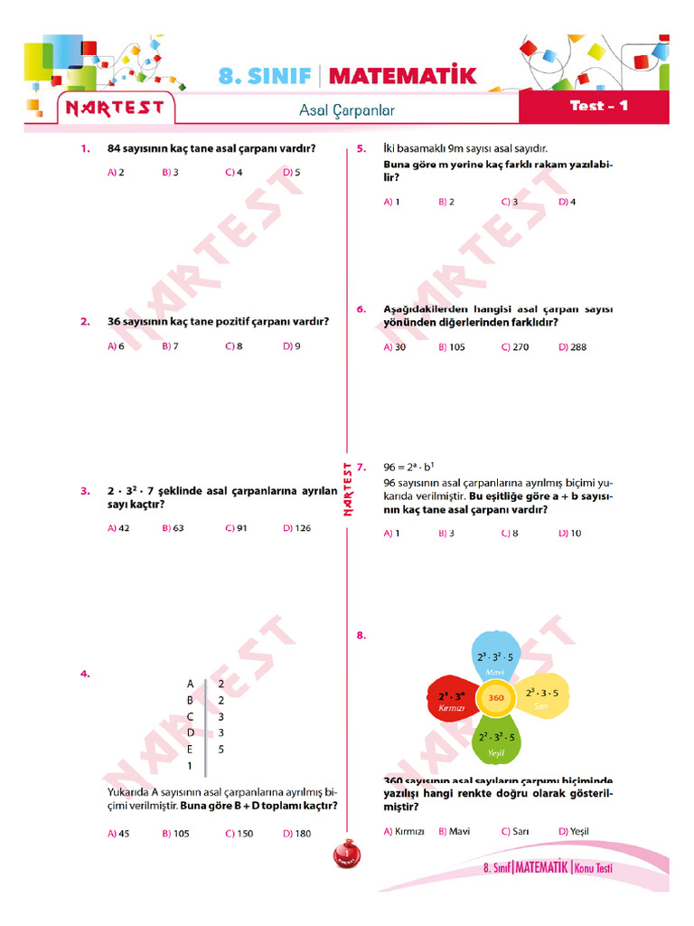 8.sınıf NARTEST Matematik Yaprak Test | PDF