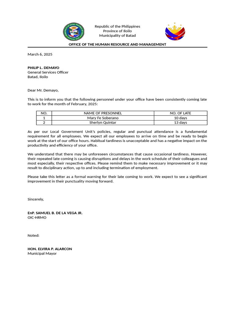 Tardiness Warning Memo for Employees | PDF | Employment | Labor