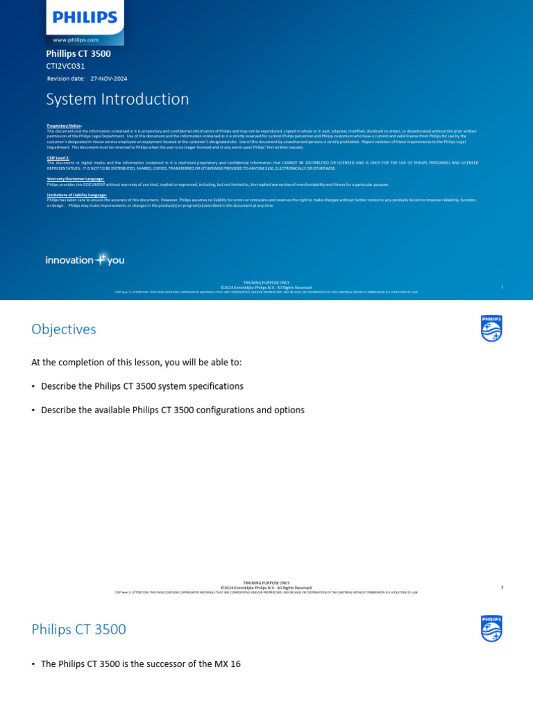 01 Philips CT 3500 System Introduction Rev - 2024NOV27 | PDF