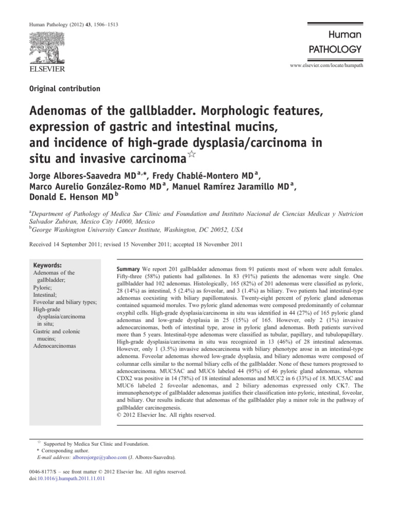 Gallbladder Adenomas: Types and Dysplasia | PDF | Adenoma | Gallbladder