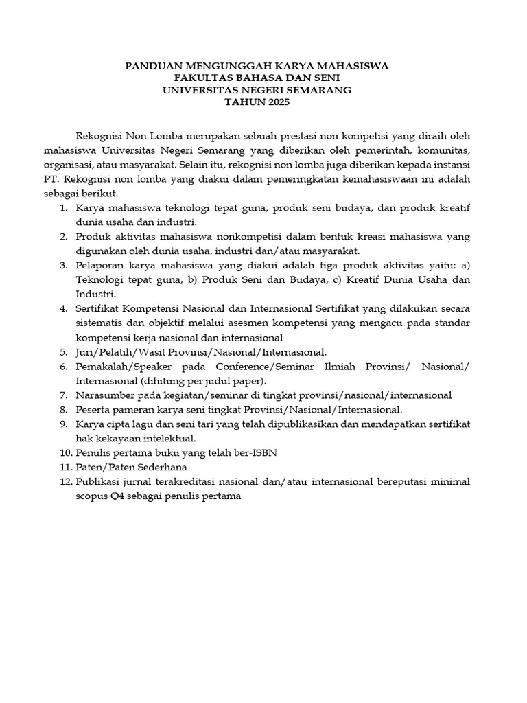 Panduan Unggah Karya Mahasiswa FBS 2025 | PDF